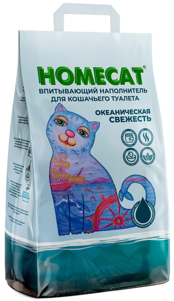 Наполнитель Homecat Океаническая Свежесть для кошек, впитывающий, 3 кг, 6 л купить на OZON по ...