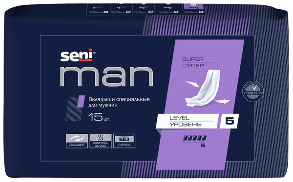 Seni Man Вкладыши урологические для мужчин Super level 5, 15 шт ...