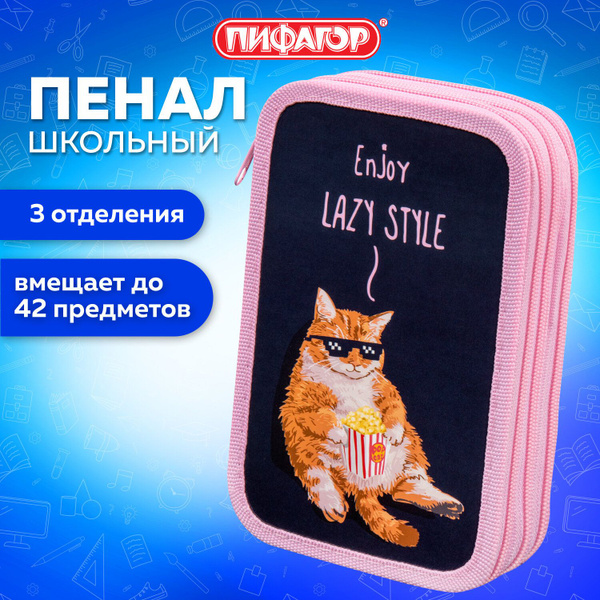 Пенал школьный для девочек для карандашей и ручек с 3 отделениями ...