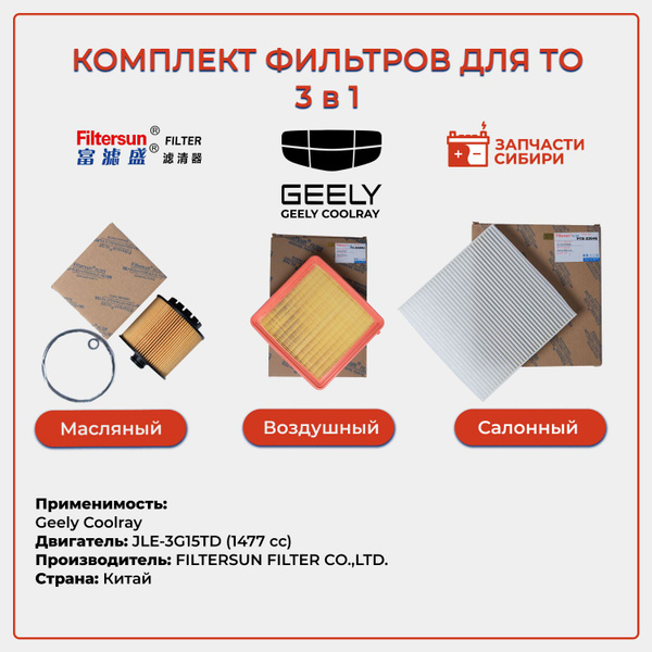 Комплект фильтров для Geely Coolray купить на OZON по низкой цене ...