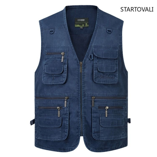 Жилет Мужской SYJYW зеленовато-синий Джинс, Хлопок, размер 56 Карманы укороченный с открытыми ...