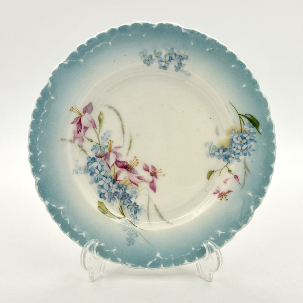 Тарелка винтажная пирожковая, украшенная цветочным декором, фарфор, деколь, Российская империя ...