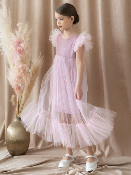 Платье Девочки LELU KIDS розовый, абрикосовый ярусное платье Офисный ...