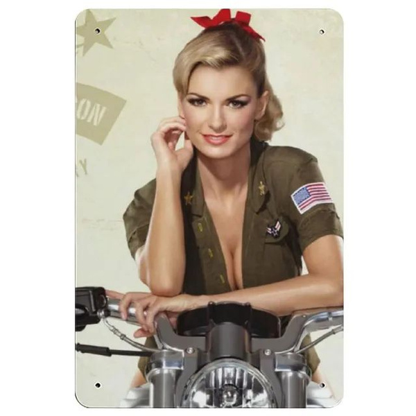 Ретро металлический оловянный логотип Sexy Girl Motorcycle Funny Art
