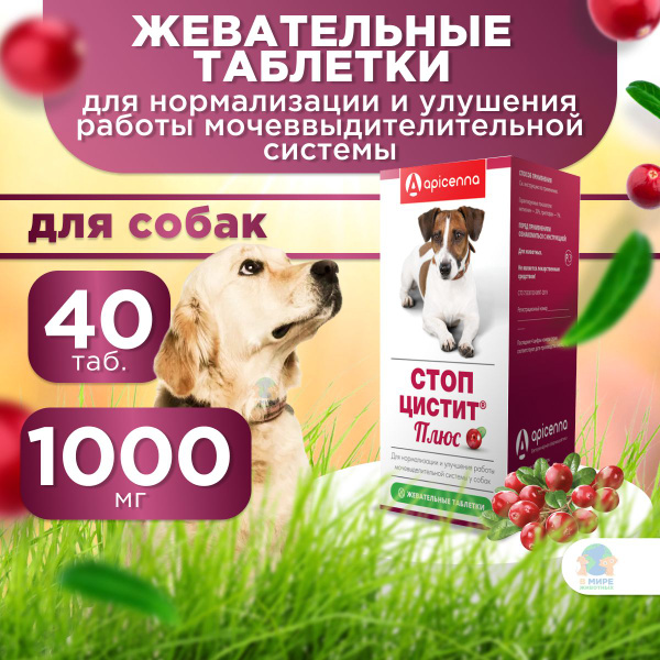 Стоп-цистит Плюс для собак, 1000 мг, жевательные таблетки, 40 шт ...