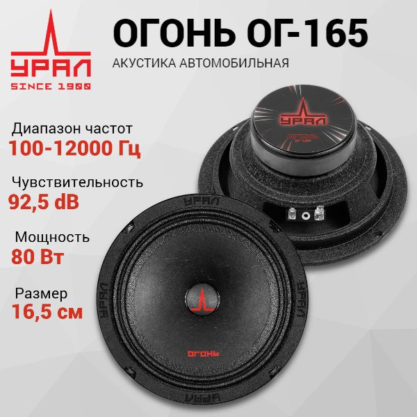 Динамики автомобильные Урал огонь ОГ-165, эстрадная акустика 16.5см ...