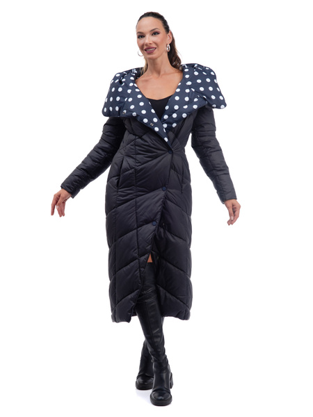 Пуховик Женский Rosso Style синий капюшон Плащевка, размер 44 Длинный Зима Био-пух Россия купить ...