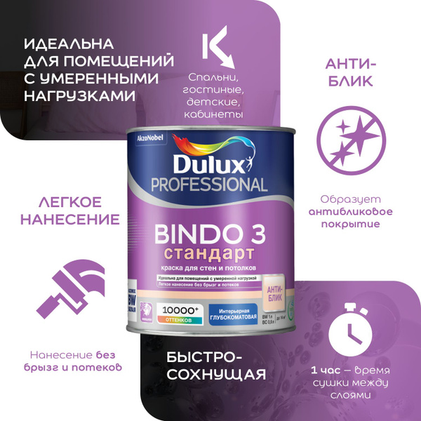 DULUX BINDO 3 / Дюлакс Биндо 3 СТАНДАРТ краска для стен и потолков ...