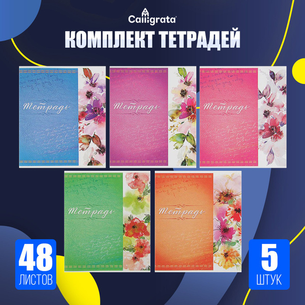 Комплект тетрадей из 5 штук (4 разные + 1 повторяющаяся), 48 листов ...