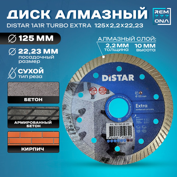 Диск алмазный турбо по армированному бетону Distar Extra 125* 2.2* 22 ...