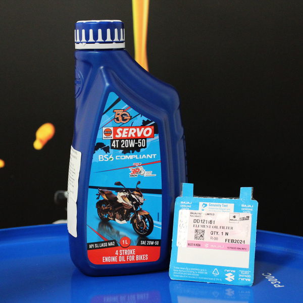 Комплект для замены масла Bajaj: масло SERVO 4T20W-50, 1л. + фильтр с ...