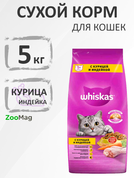 Whiskas / Сухой корм Вискас для взрослых кошек подушечки-паштет с ...