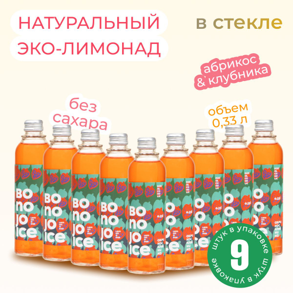 Крафтовый слабогазированный лимонад без сахара BONOJO ICE Клубника ...