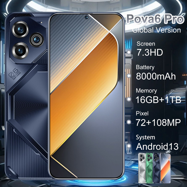 Смартфон Astarry Pova6Pro имеет большой экран с диагональю 7,3 дюйма, а ...