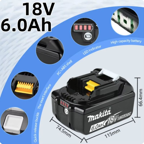 Аккумулятор BL1860B LXT 18В, 6 Ач, индикатор заряда, Makita 632F69-8 ...