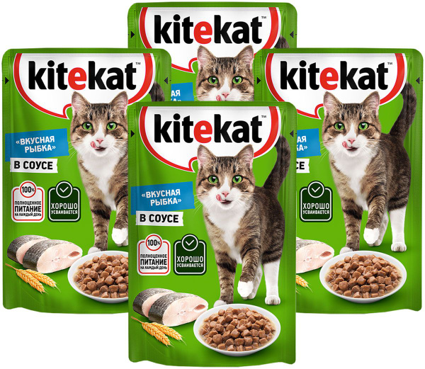 KITEKAT ВКУСНАЯ РЫБКА для взрослых кошек с рыбой в соусе пауч 85 гр (85 ...
