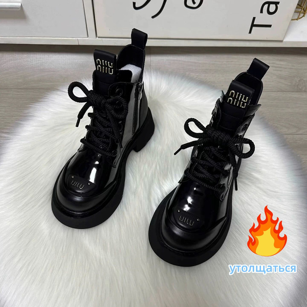 Ботинки Женский Miu Miu черный размер 37 Зима Шнурки Стандартный средний до 9 см Ленты