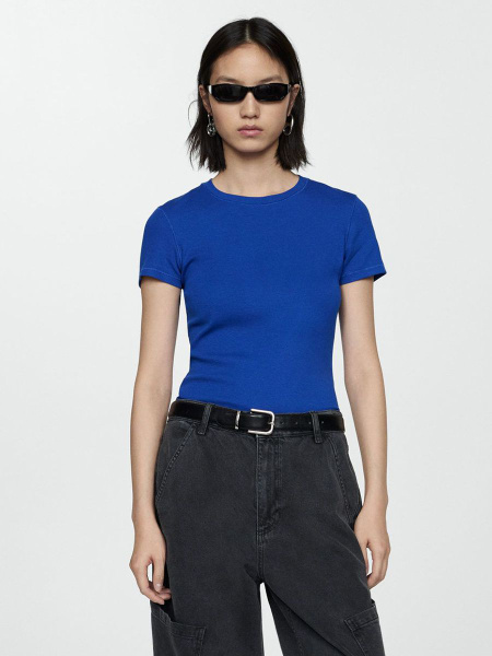 Футболка Женский MANGO серо-синий, размер 40, 42 Хлопок, Эластан Повседневный Бангладеш купить c ...