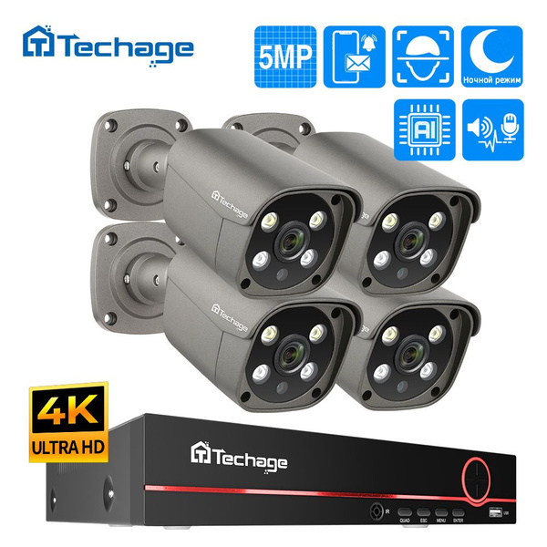 Система видеонаблюдения Techage TA-6708KR-4-605GP-AI-50G 2592x1944 - купить по низким ценам в ...