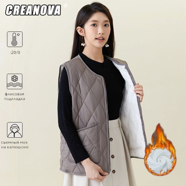 Жилет утепленный Женский CREANOVA хаки, размер 56 Хлопок купить c доставкой на OZON по низкой ...