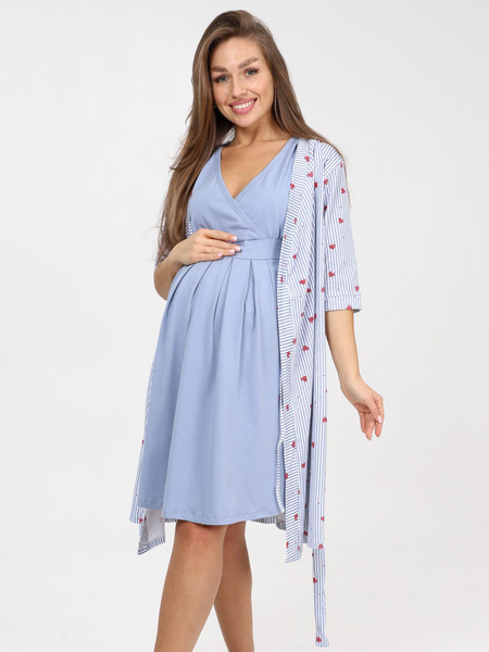 Комплект одежды Женский mamajane Домашний голубой, размер 52 Хлопок, рост 158-176 Карманы Россия ...