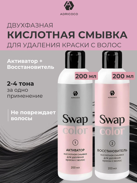 Adricoco Кислотная смывка для удаления искусственного пигмента краски с волос (набор), Активатор ...