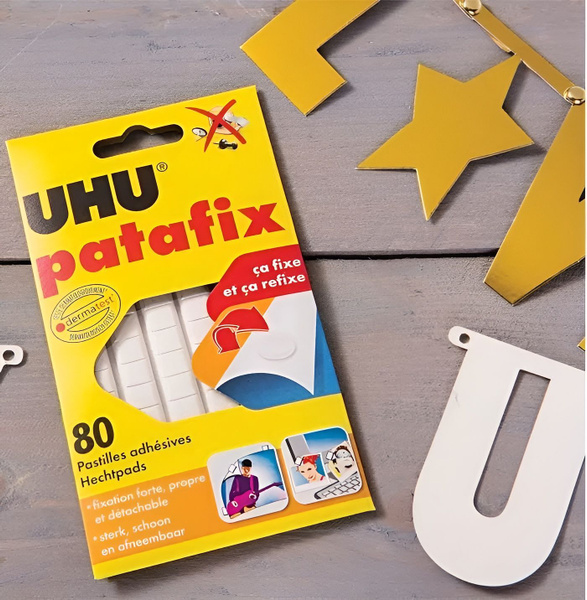 Двухсторонняя клейкая масса, клеящие подушечки UHU Patafix, 80 шт, бесследное удаление ...