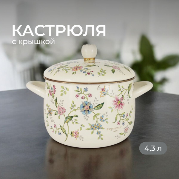 Кастрюля с крышкой Ejiry "Прованс", эмалированная, 4,3л купить на OZON по низкой цене (1142489785)