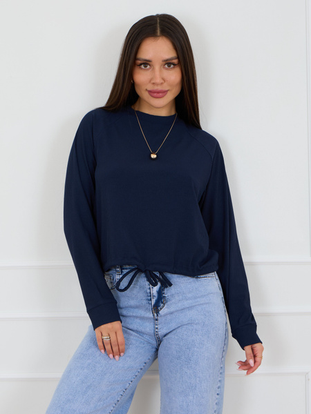 Лонгслив Женский SLN синий космос Длинный, размер 40, 42 Вискоза, Полиэстер оверсайз Однотонный ...