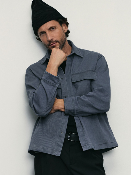 Рубашка Мужской Zarina серый Длинный Хлопок Карманы, размер 52 прямой Кнопки Китай, рост 165-180 ...