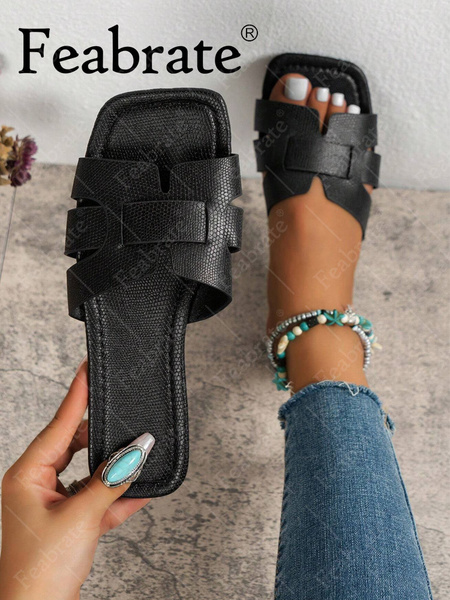 Шлепанцы Женский Feabrate, размер 37 Искусственная кожа Квадратный нос Без застёжки Лето купить ...