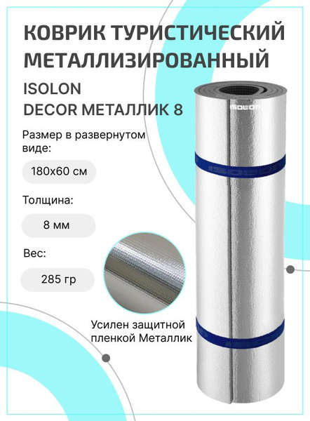 Коврик туристический Металлик 8 / ISOLON /180х60 см. С металлизированным слоем, эластичный, не ...