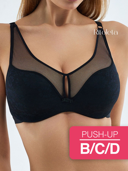 Бюстгальтер Женский Ritoleta на косточках, пуш-ап, размер 85B черный Полиамид, Полиуретан ...
