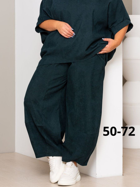 Брюки Женский SPARADA широкие изумрудно-зеленый Вельвет Повседневный, размер 58, 60 Резинка ...