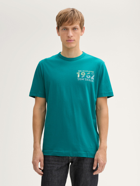 Футболка Мужской Tom Tailor зеленый Короткий, размер 54 Хлопок Надписи полуприлегающий ...