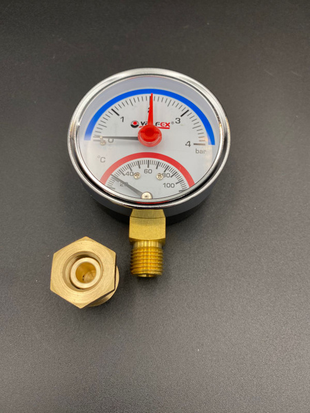 Термоманометр радиальный (нижнее подключение),63 мм, 4 бар, VALFEX, арт.VF.TMN.63.012.04 купить ...