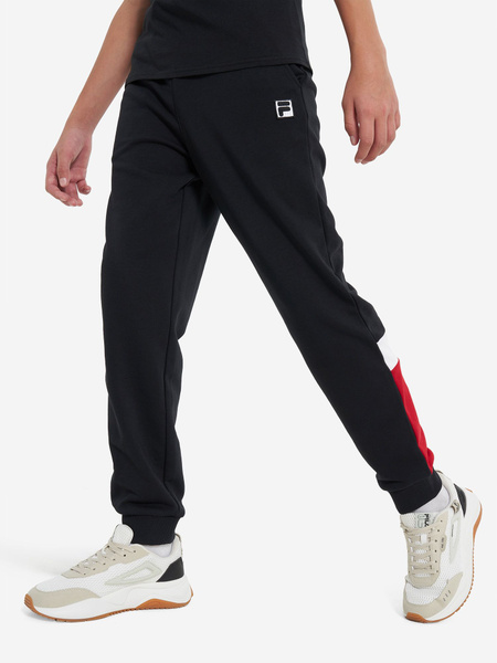 Брюки Мальчики Fila черный Хлопок, Полиэстер Повседневный, размер 134, 140 Без застежки ...