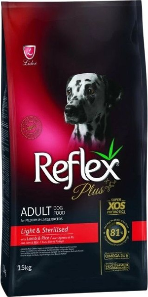 Корм Reflex Plus Light&Sterilised Ягненок с рисом для взрослых средних и крупных пород 15 кг ...