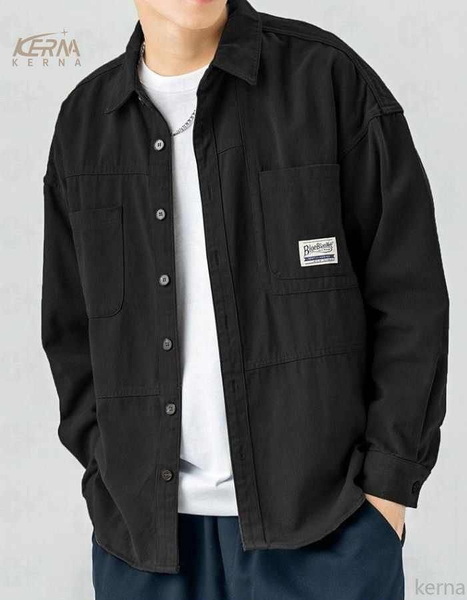 Рубашка Мужской KERNA черный Длинный Хлопок Карманы Надписи, размер 56 прямой Пуговицы Китай ...