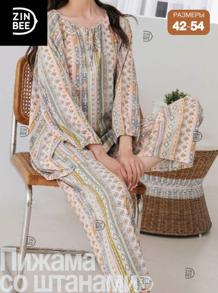 Пижама Женский ZinBee Хлопок, Лавсан, размер 48, 50 амарантовый Три четверти Китай купить c ...
