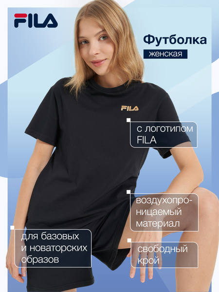 Футболка Женский Fila черный, размер 50, 52 Хлопок Повседневный Бангладеш купить c доставкой на ...