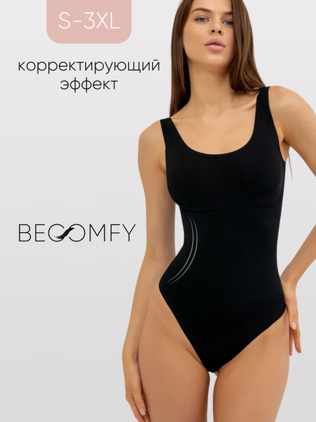 Боди Женский BECOMFY глубокий черный Бретельки, размер 48 Кнопки Нейлон, Спандекс Однотонный ...