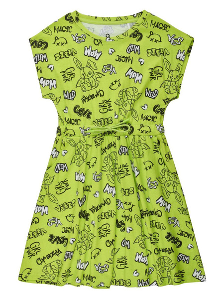 Платье Девочки Kari светло-зеленый в складку Повседневный Короткий Хлопок Аппликация, размер 152 ...