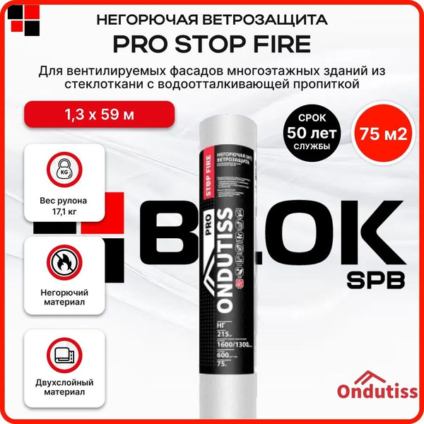 Ветрозащитная мембрана ONDUTISS PRO Stop Fire 75м2 / Ветро ...