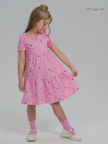 Платье Девочки SOVAlina розовый ярусное платье Повседневный Короткий ...