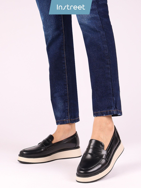 Мокасины Женский Instreet черный, размер 38 Россия Без застёжки 5 Без каблука На любой сезон ...