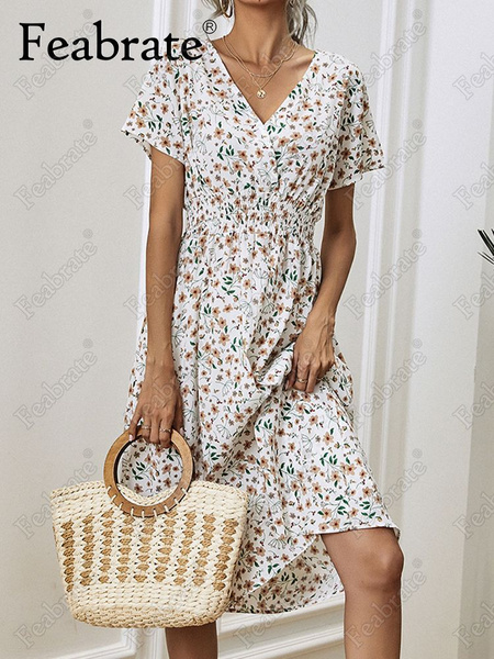 Платье Женский Feabrate белый Повседневный Короткий Политекс, размер 56 Без застежки Цветочный ...