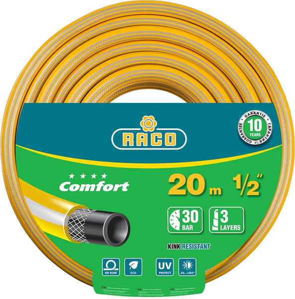 RACO COMFORT, 1/2", 20 м, 30 атм, трёхслойный, армированный, поливочный ...