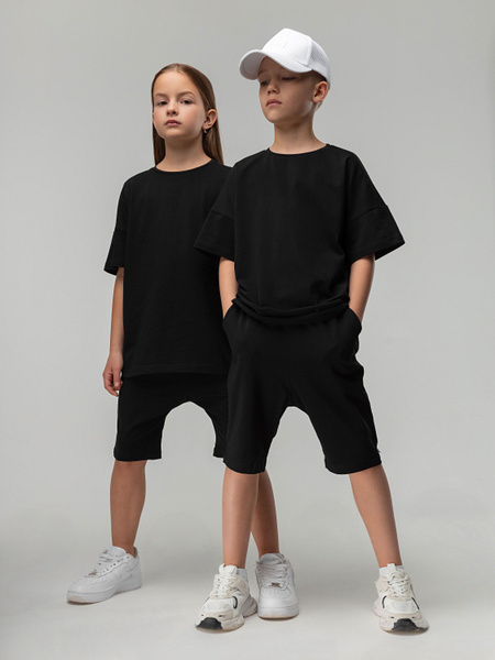 Костюм спортивный Мальчики, Девочки BODO Повседневный с шортами черный, размер 110, 116 Кулирная ...