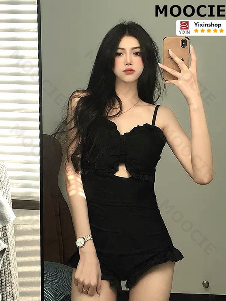 Комбинезон для плавания Женский MOOCIE бикини черный, размер 44 Китай Погоны Затягивающийся ...